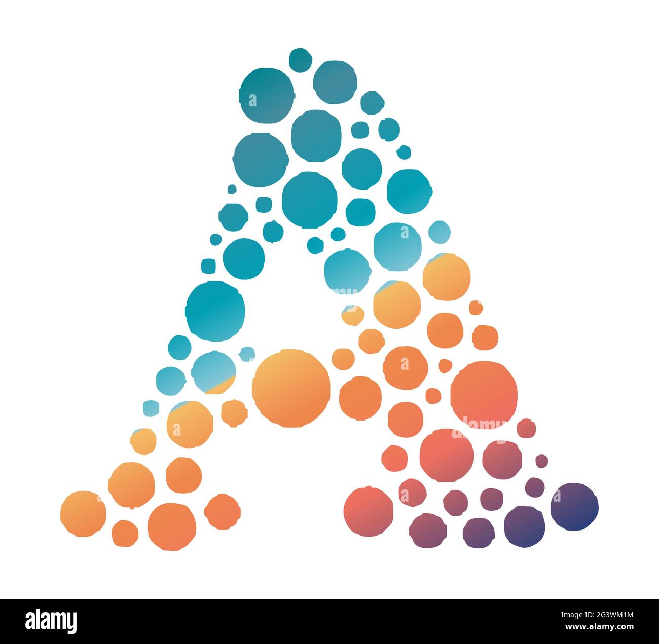 Capital letter A made of gradient colored dots or filled with circles ...