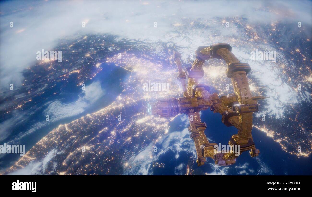 Space ship over the earth seen from space Stock Photo - Alamy