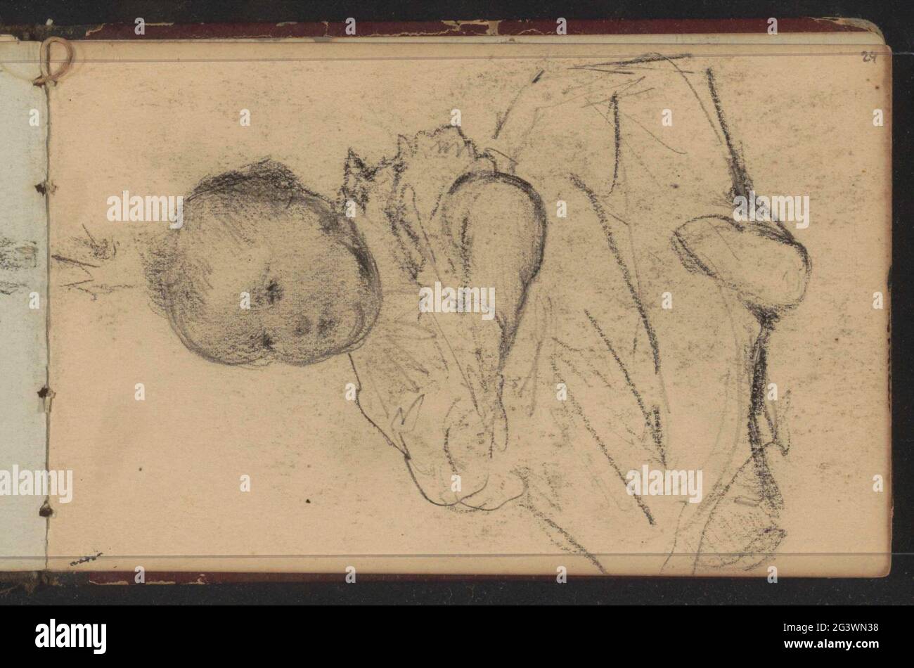 Sitting toddler. Leaf 24 Recto from a sketchbook with 28 sheets Stock ...