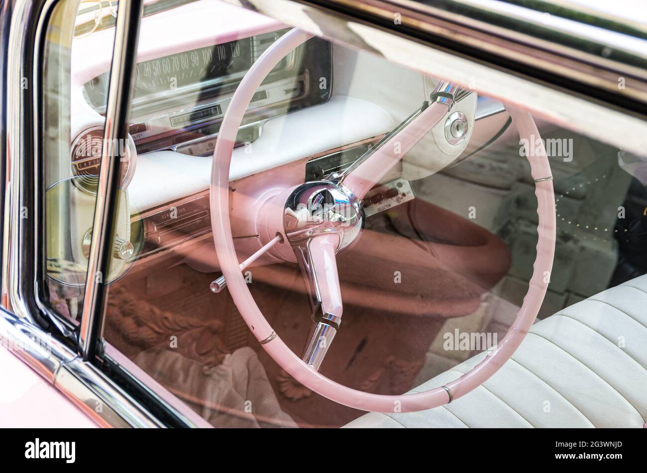 American classic car, a Cadillac Sedan de Ville in the inner yard of ...