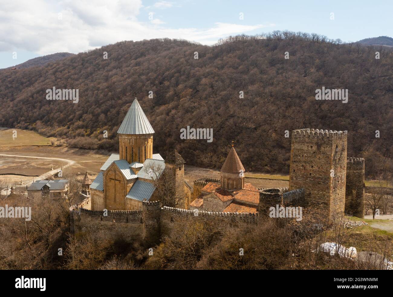Drone view of the ancient Ananuri Castle Stock Photo - Alamy