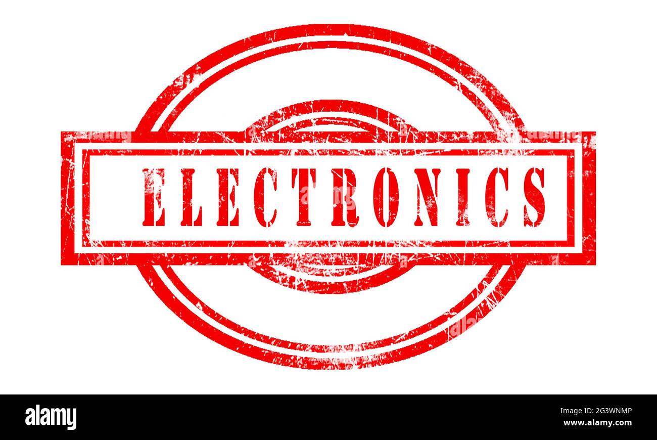 Red color banner with the word "ELECTRONICS" isolated on white ...