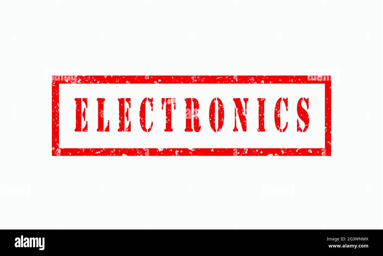 Red color banner with the word "ELECTRONICS" isolated on white ...