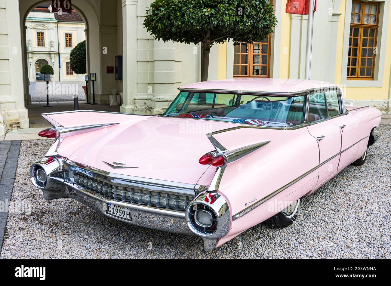 American classic car, a Cadillac Sedan de Ville in the inner yard of ...