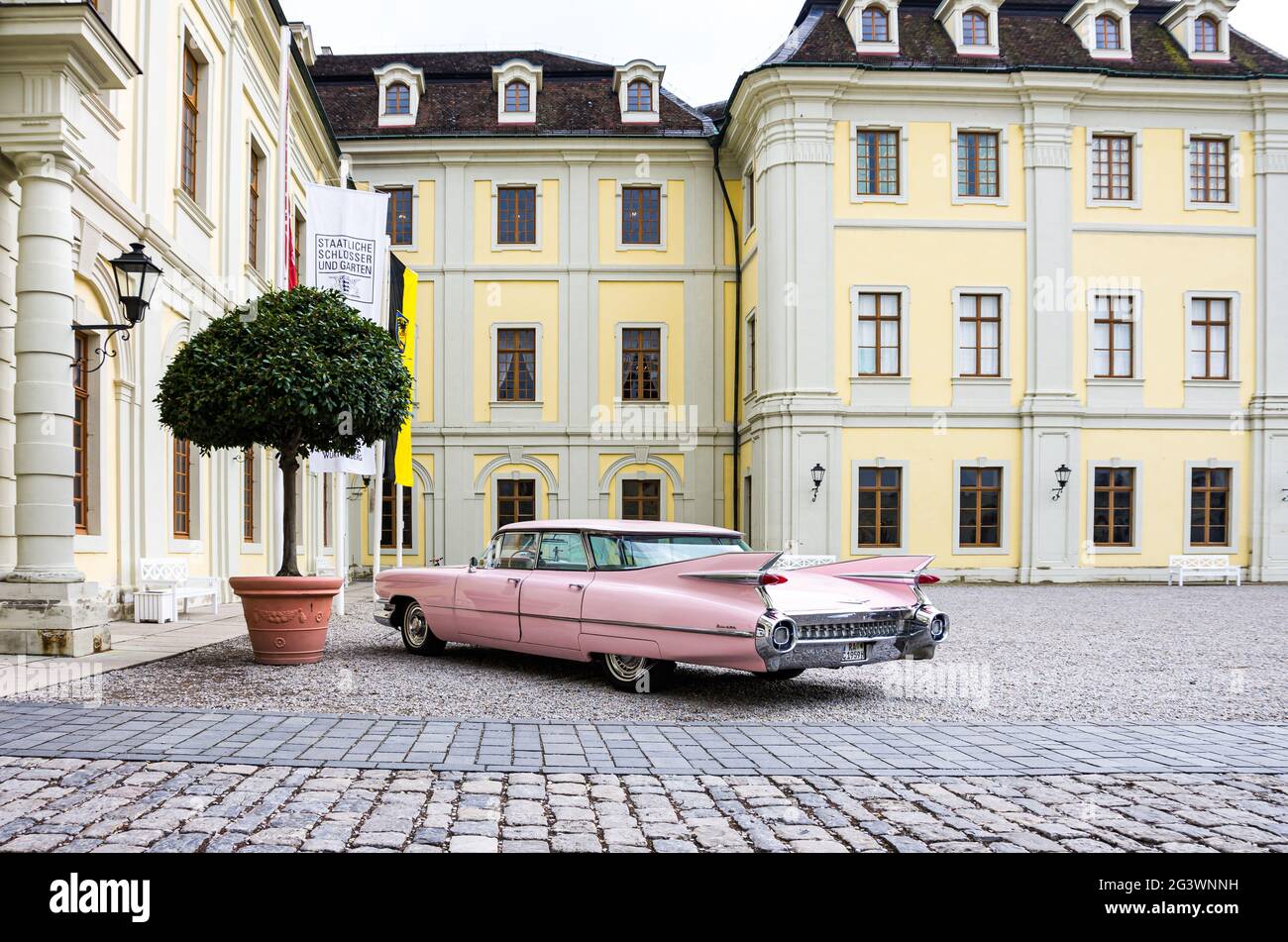 American classic car, a Cadillac Sedan de Ville in the inner yard of ...