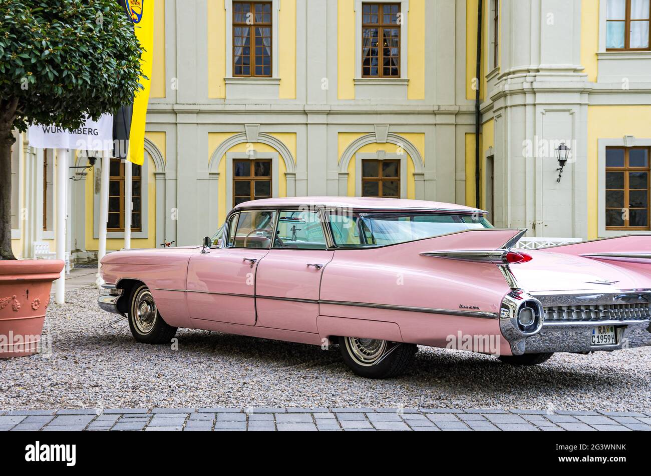 American classic car, a Cadillac Sedan de Ville in the inner yard of ...