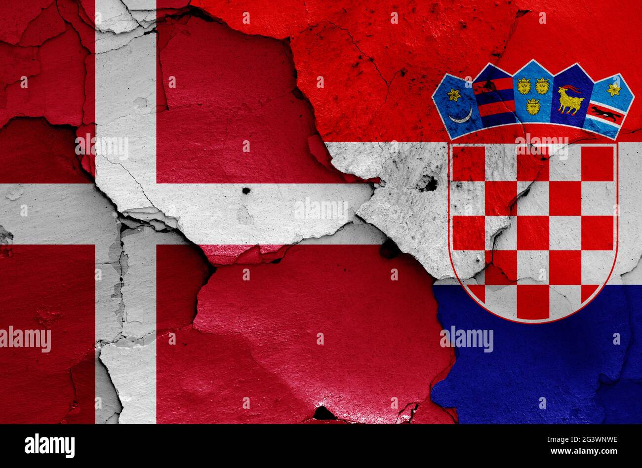 Flags of Denmark and Croatia painted on cracked wall Stock Photo - Alamy