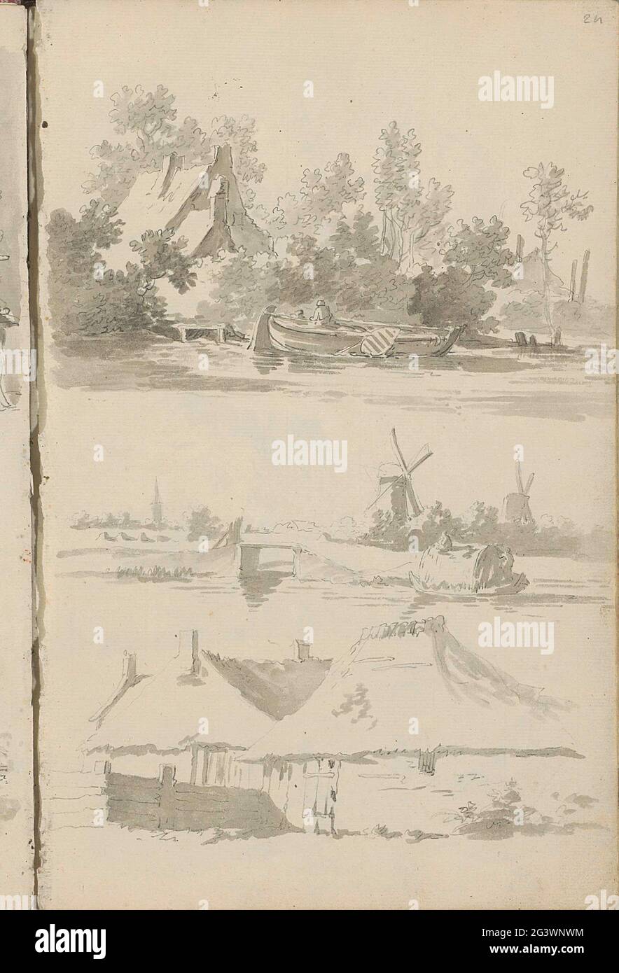 River faces and a farm. Leaf 7 Recto from a sketchbook with 13 sheets ...