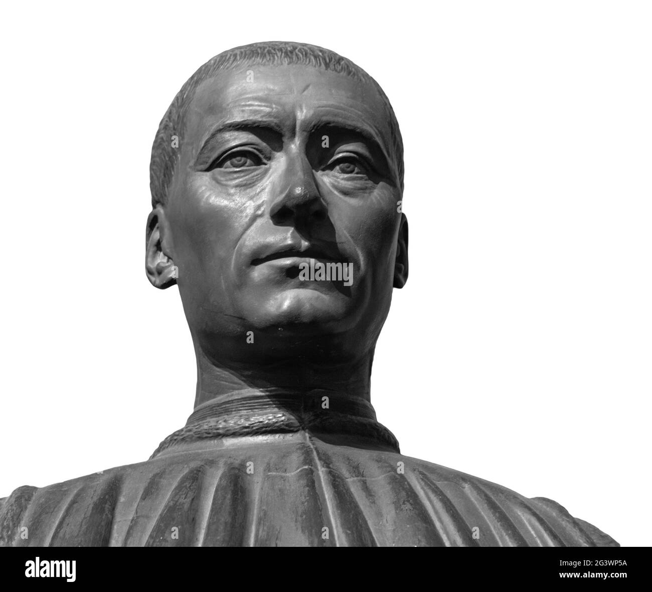 Head detail of the ancient man sculpture. Stone face isolated on white ...