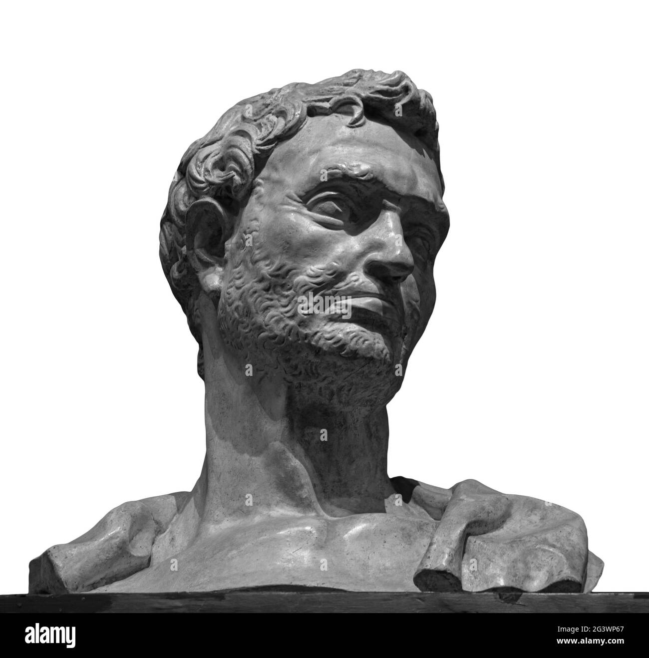 Head detail of the ancient man sculpture. Stone face isolated on white ...