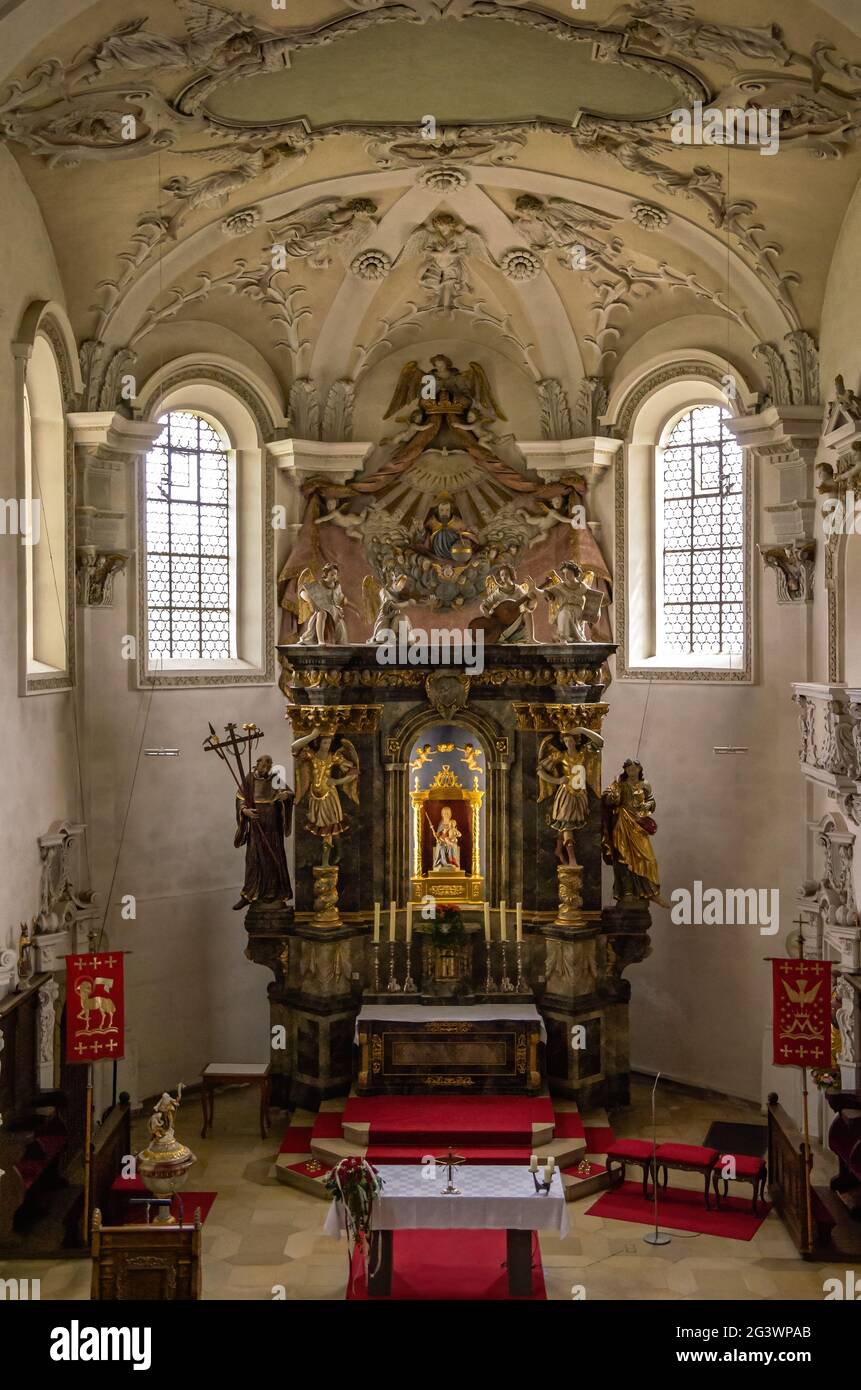 Interior view of the altar of the Baroque pilgrimage and parish church ...