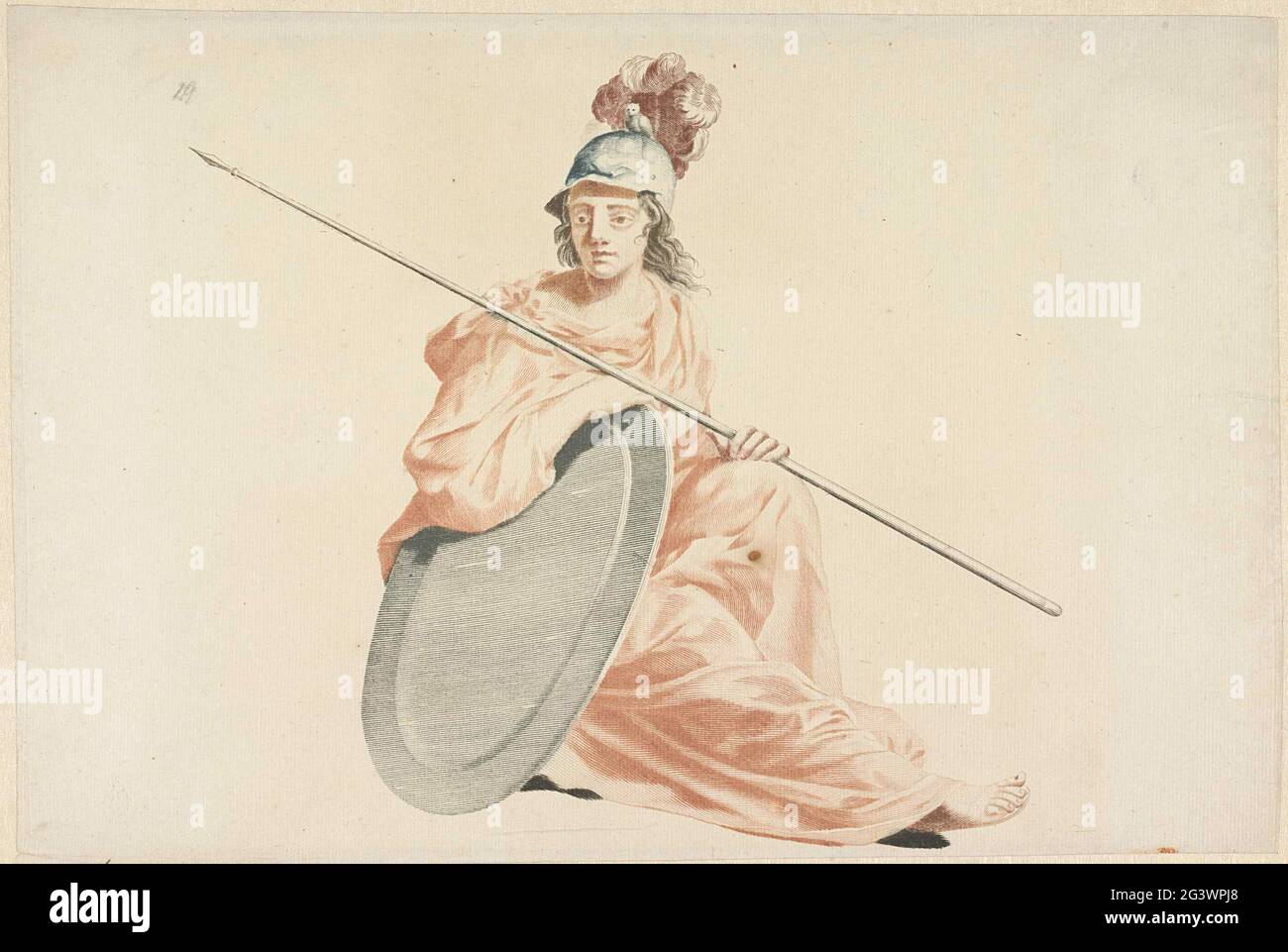 Minerva. Minerva, Goddess of wisdom, sitting with her shield and spear ...