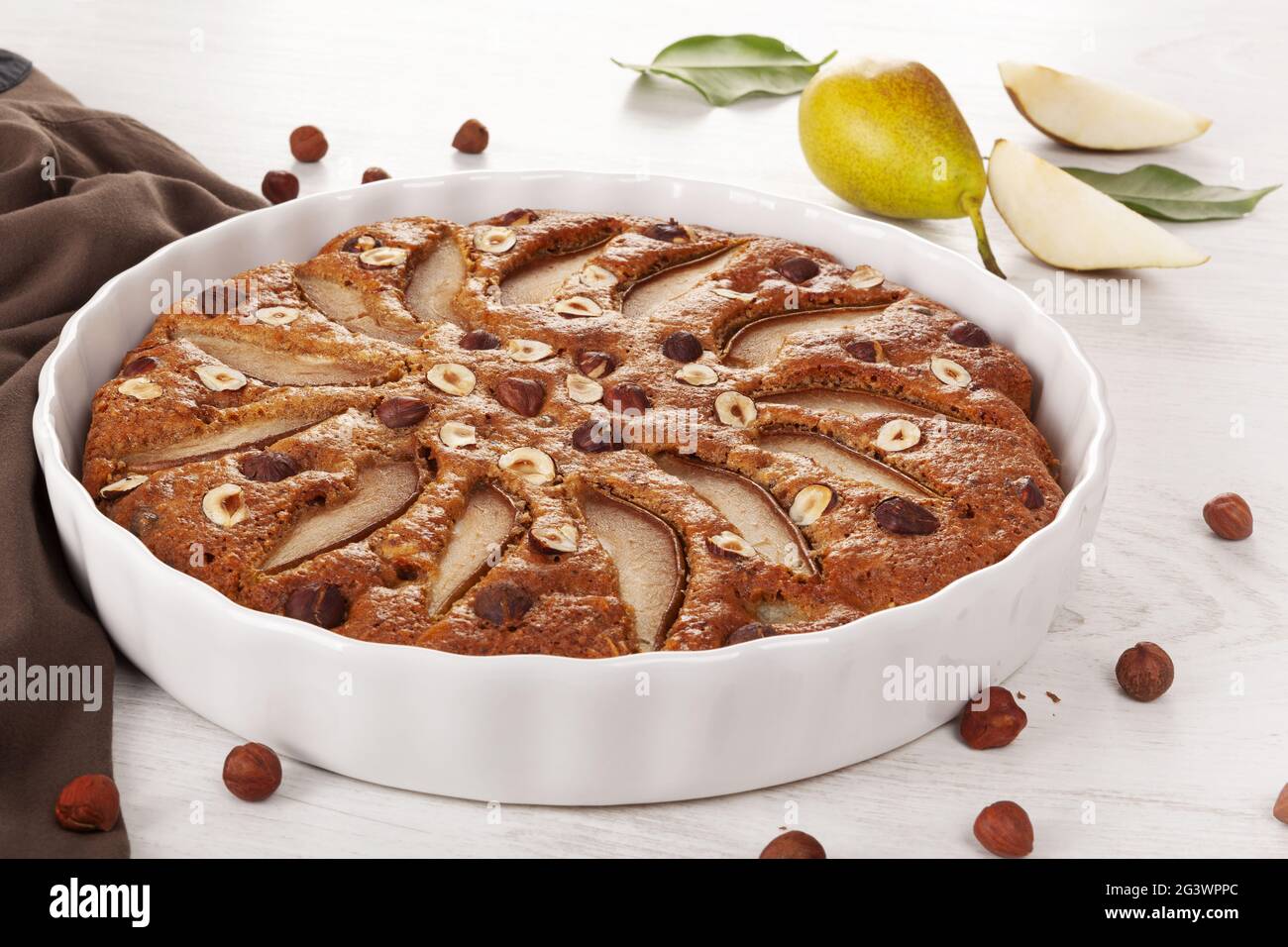 Delicious pear cake on a wooden table Stock Photo - Alamy