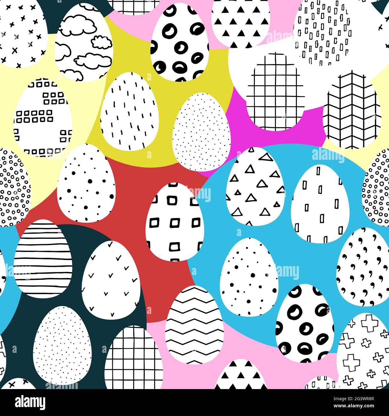 Seamless vector Happy Easter pattern. Easter eggs painted with black ...