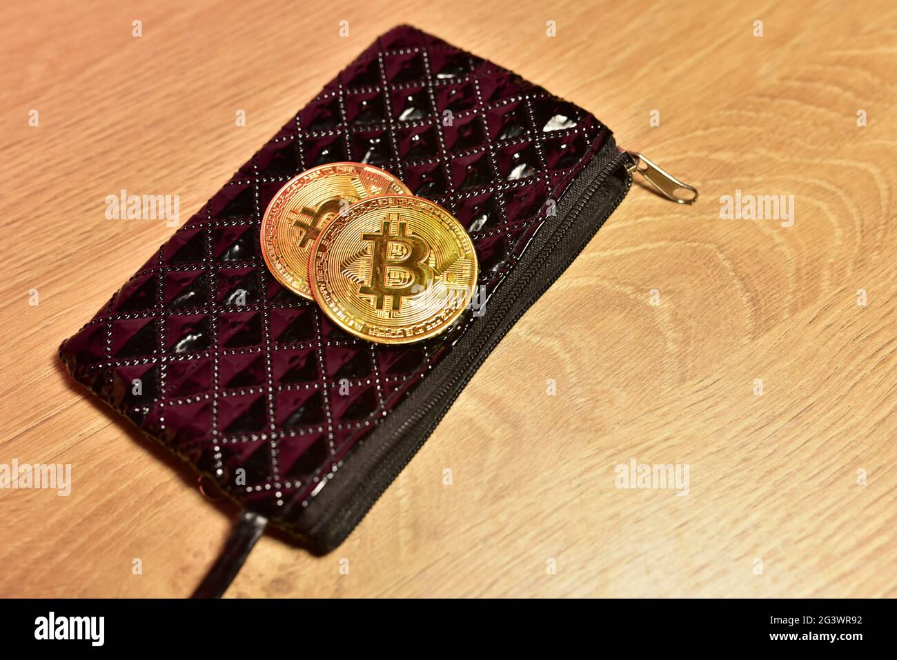 Bitcoin coin in wallet for carrying money and coins. Сryptocurrency ...
