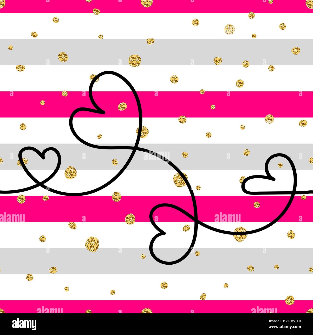Seamless sparkles vector pattern with Outline hearts. Line art of a ...