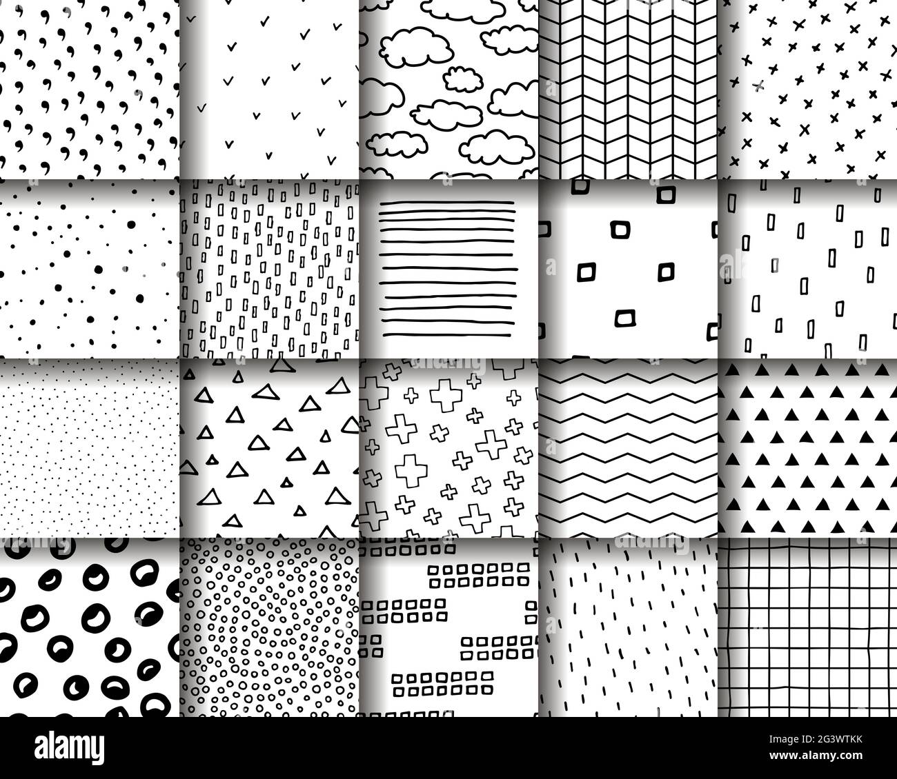 Scandinavian Set of 20 seamless patterns. Twenty black white ornaments ...
