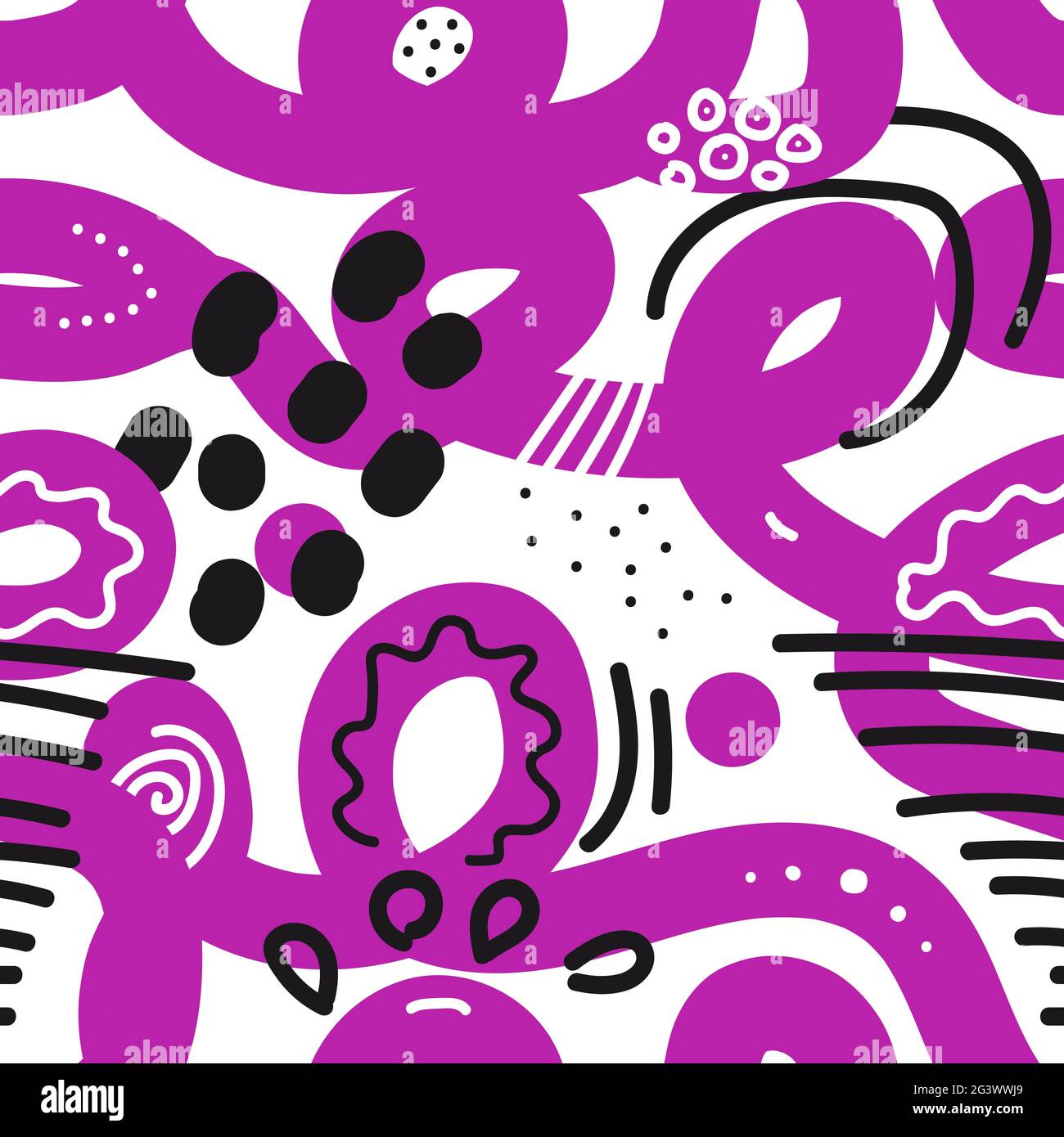 Seamless vector Scandinavian pattern. Violet tangled lines with white ...