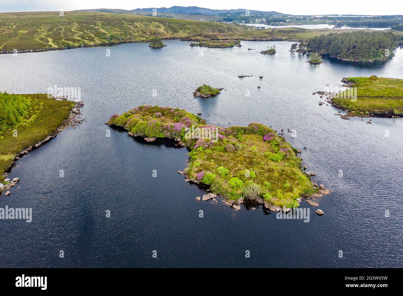 Aerial view of island in Lough Craghy, Tully Lake - Part of the Dungloe ...