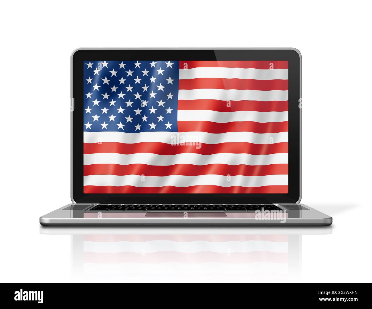 USA flag on laptop screen isolated on white. 3D illustration render ...