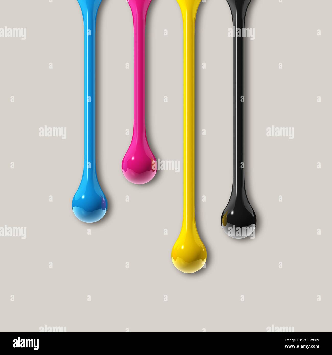 3D cmyk ink drops isolated on grey paper background. square wallpaper ...