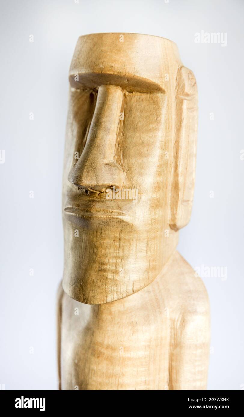 Traditional wooden statue of a moai from Easter Island. Isolated on ...