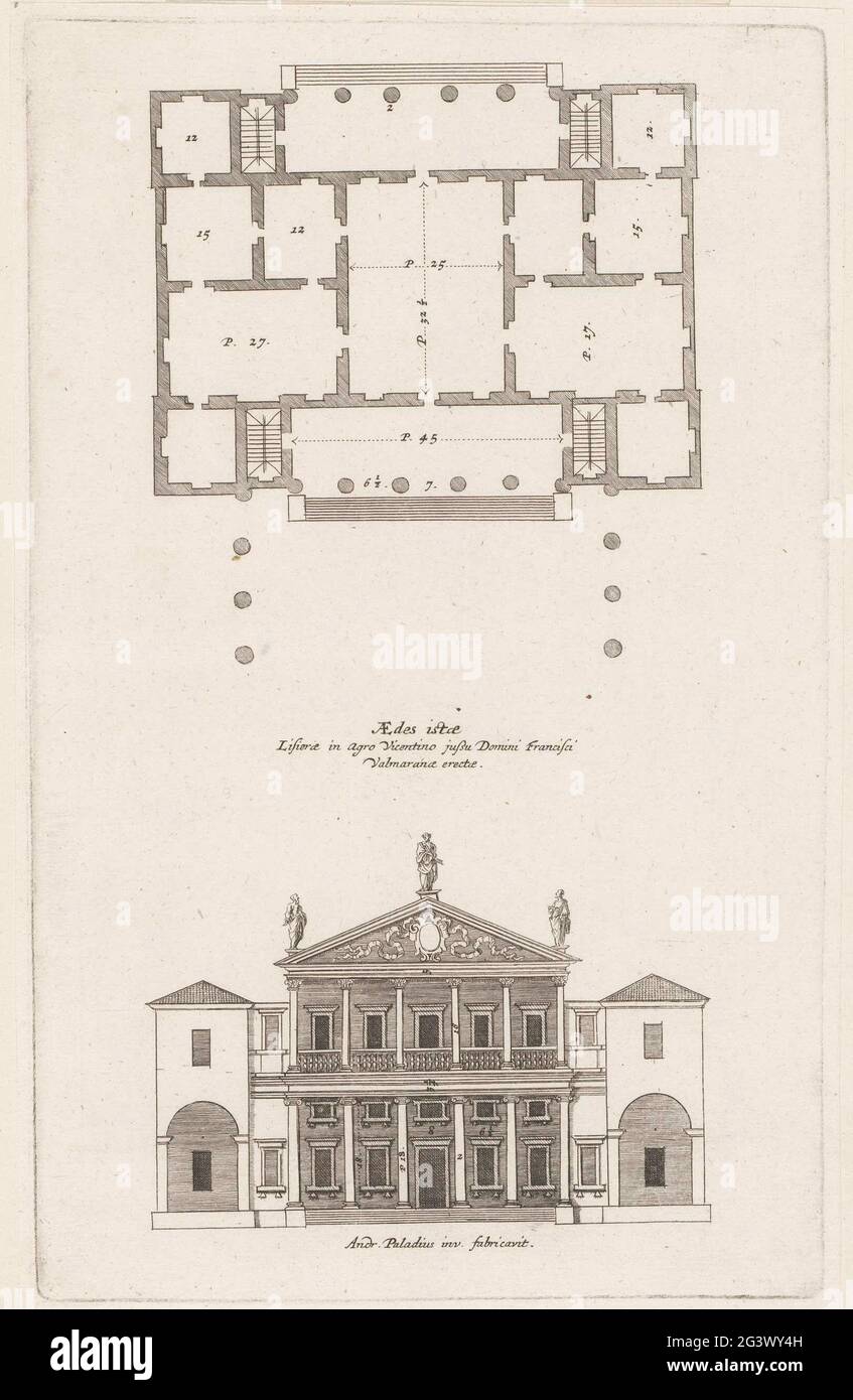 Villa map and façade designed by Andrea Palladio; Villas of Palladio ...