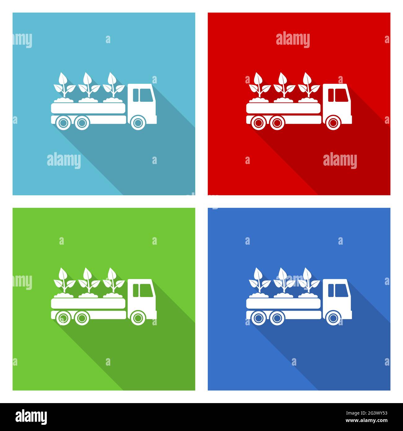 Truck, plants and trees delivery icon set, vector illustration in eps ...