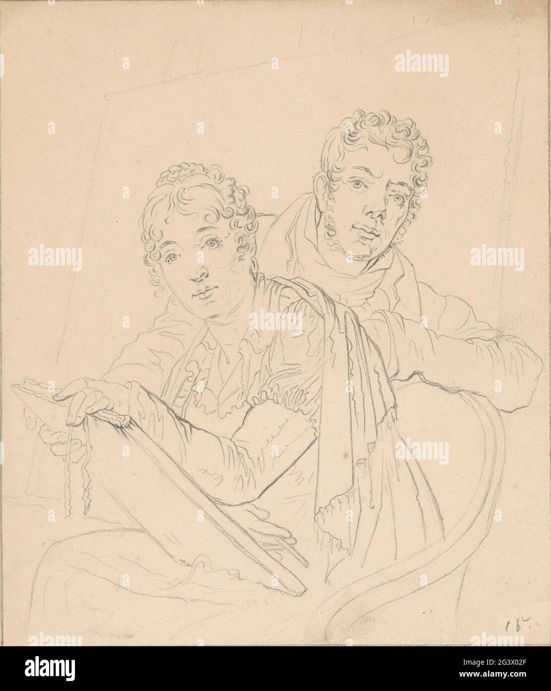Self-portrait of Louis Moritz with his wife Anna Reijermans. The woman ...