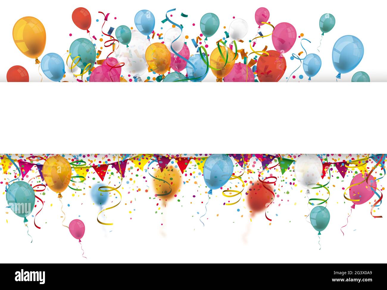 Confetti Balloons Ribbons Festoon Long Header Stock Photo - Alamy