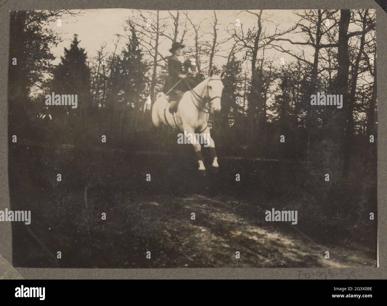 Equestrian scene on Royal wood fortress Het Loo: Rider takes obstacle ...