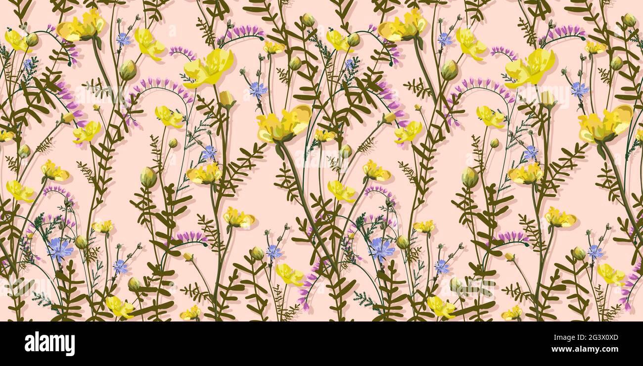 summer designs. Yellow wildflowers. Summer seamless pattern for fabric ...
