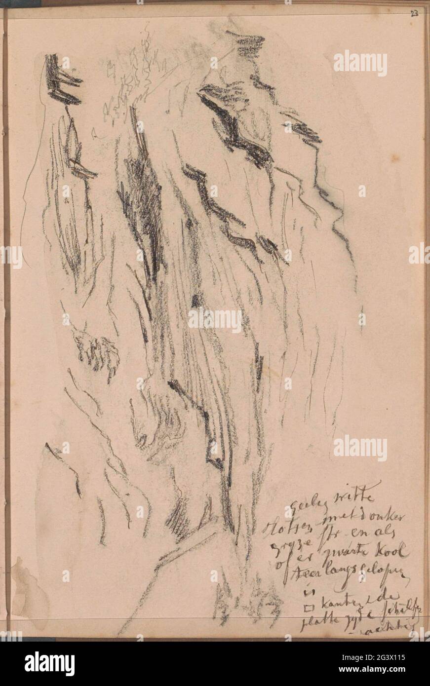 Waterfall against a rock wall. Leaf 23 Recto from a sketchbook with 47 ...