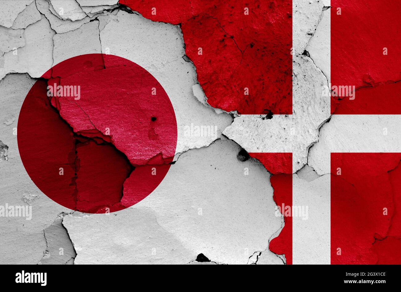 Flags of Japan and Denmark painted on cracked wall Stock Photo - Alamy