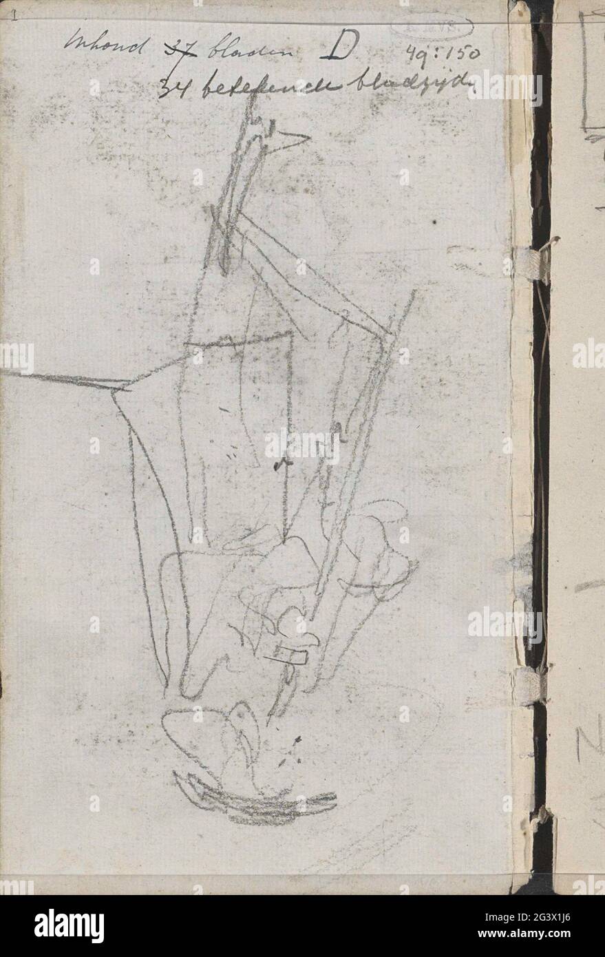 Standing figure with hat and stick. Companion leaf A, front bract, from ...