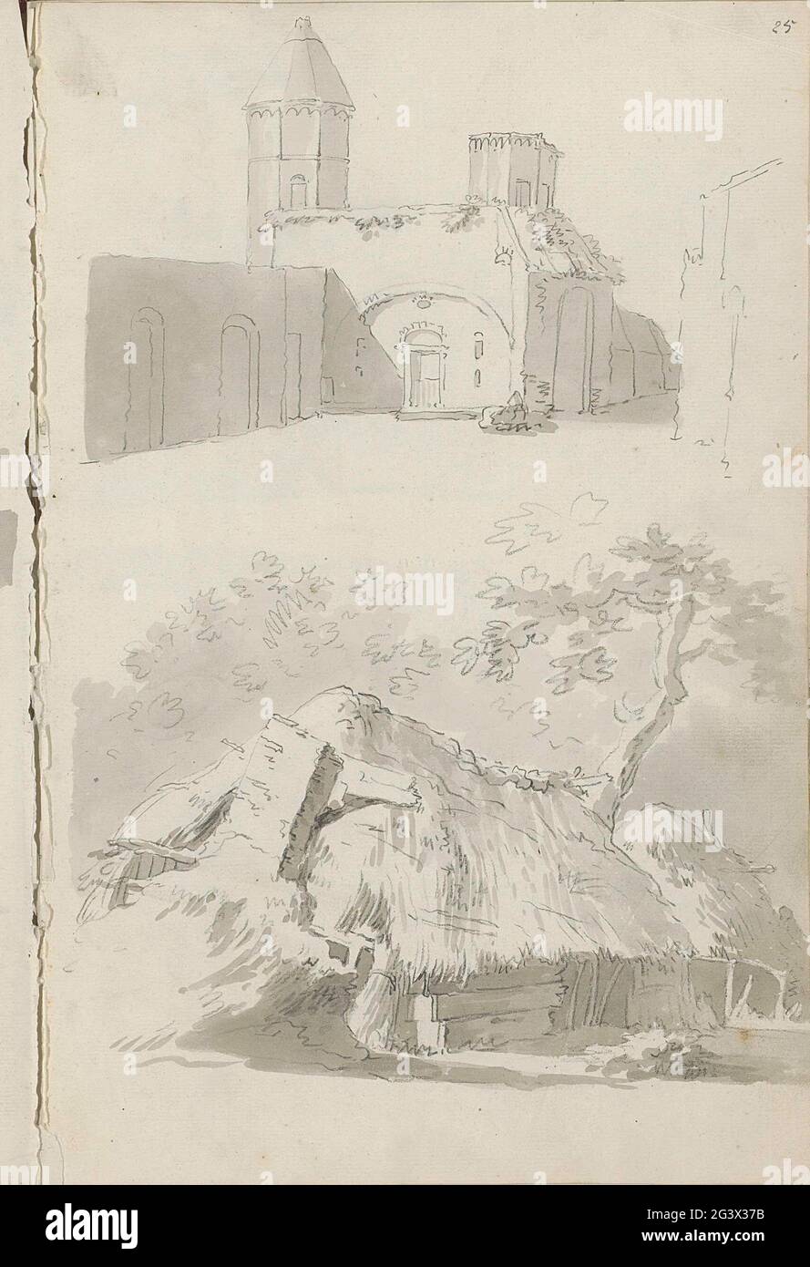 Building with towers and farmers. Leaf 5 Recto from a sketchbook with ...