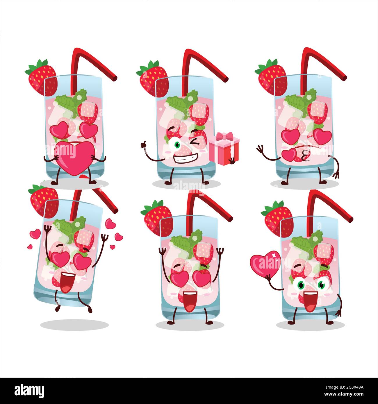 Strawberry mojito cartoon character with love cute emoticon. Vector ...