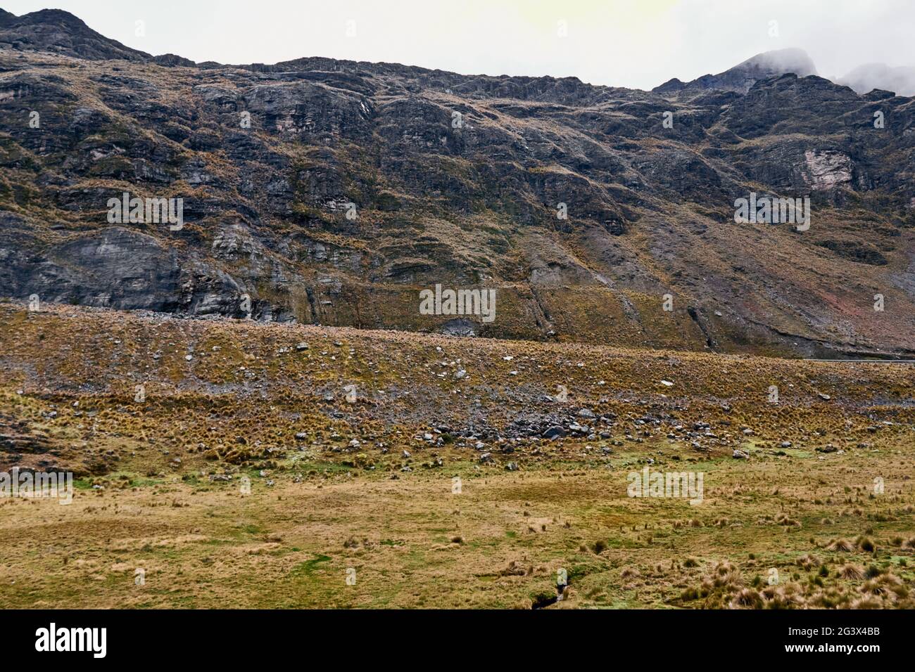 View of arid mountains, wonderful cloudy landscape with dry grasses in ...