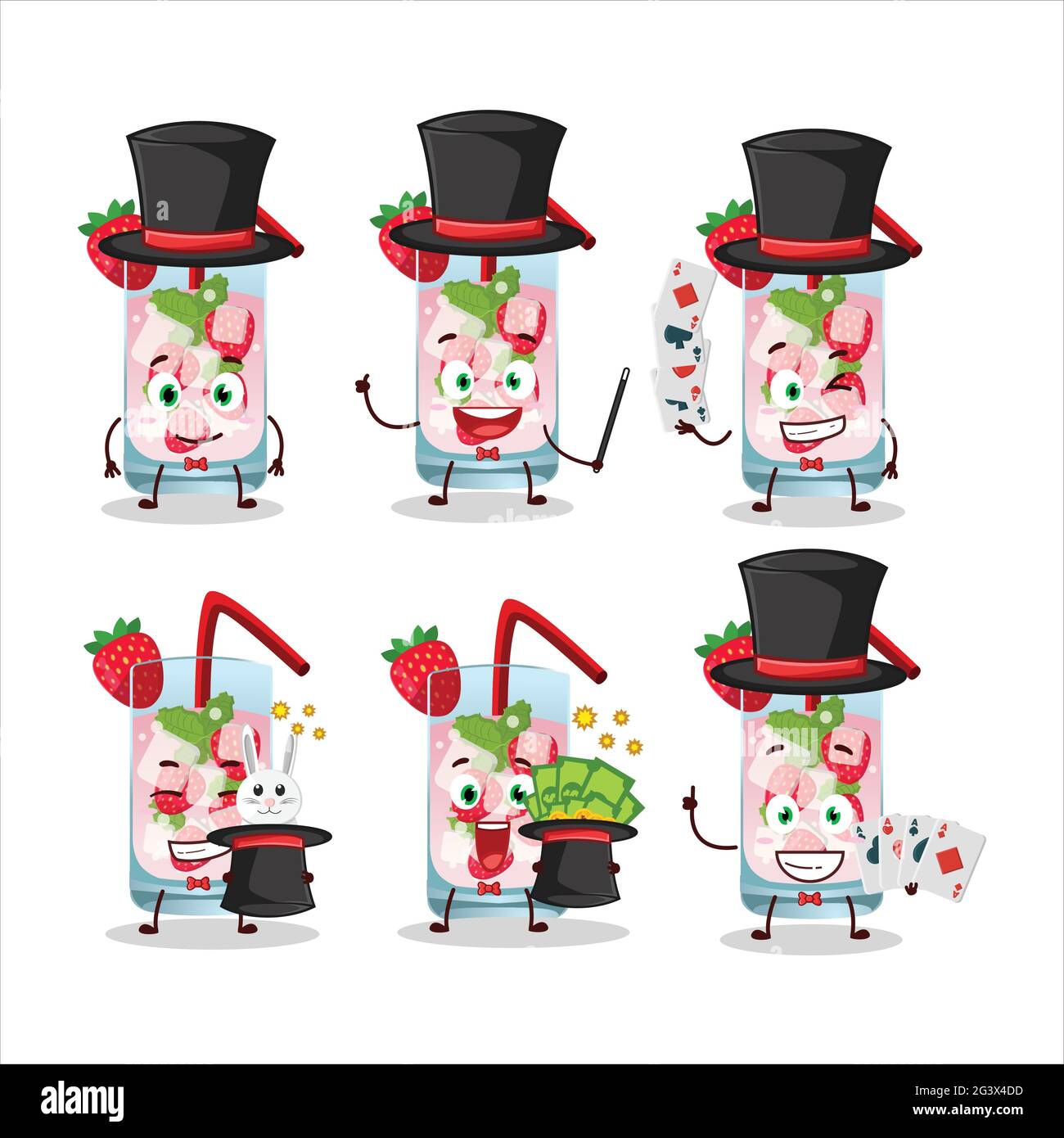 A strawberry mojito Magician cartoon character perform on a stage ...