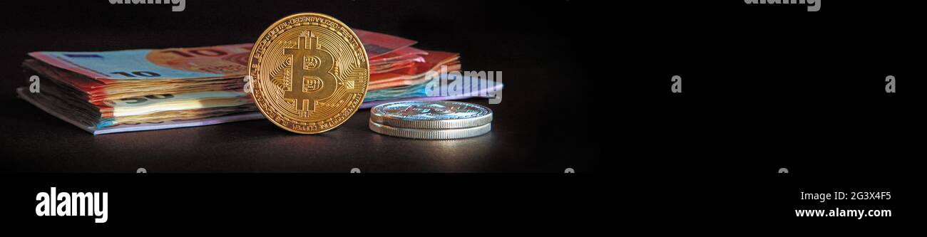 Physical bitcoin. Virtual crypto currency coin. Blockchain technology ...