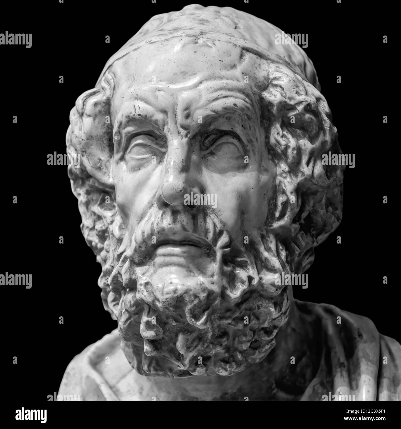 Head and shoulders detail of the ancient man with beard sculpture ...