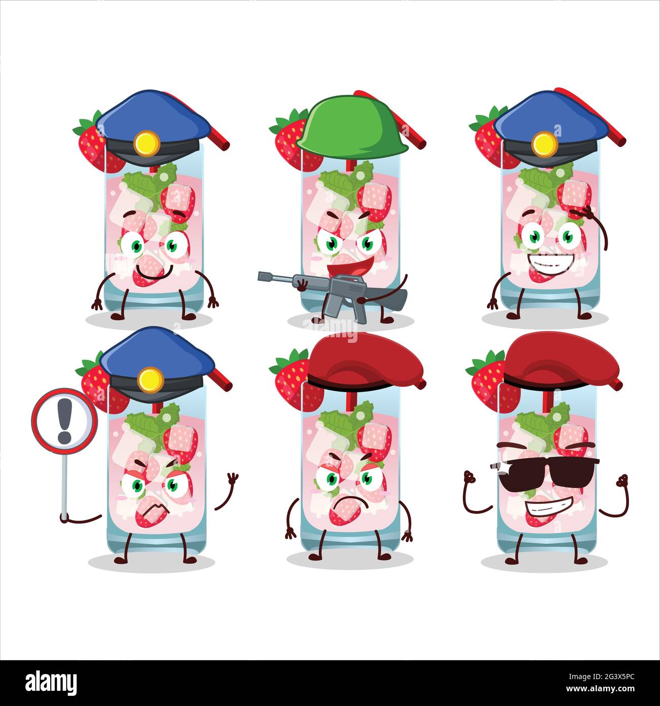 A dedicated Police officer of strawberry mojito mascot design style ...