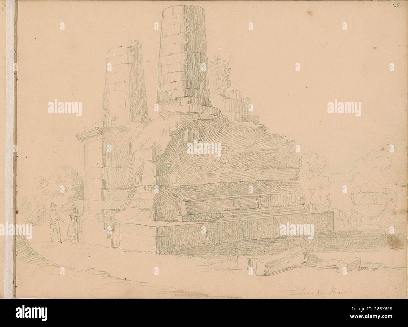 Tomb monument. A coach and figures in the background. Leaf 25 Recto ...