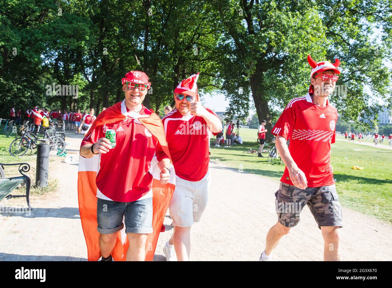 Copenhagen, Denmark. 17th June, 2021. Danish football fans, dressed ...