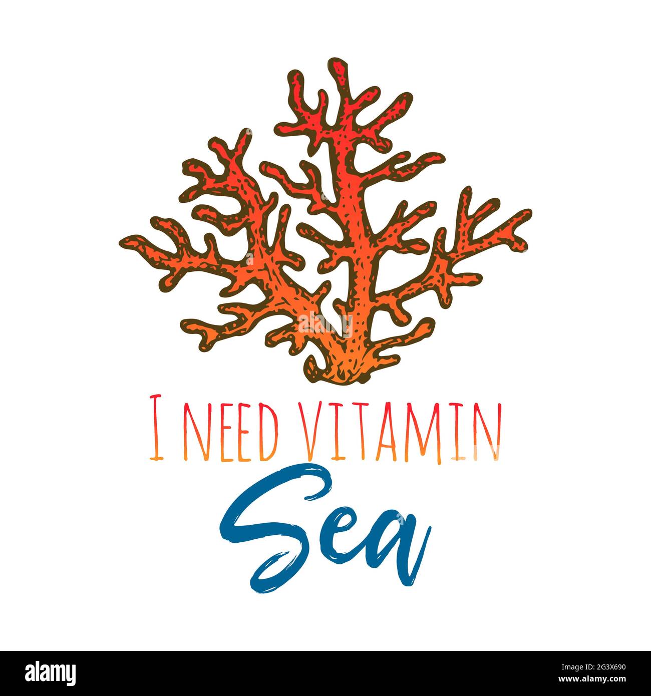 Coral Sketch Vector Hand Drawn illustration. Sea life lettering print ...