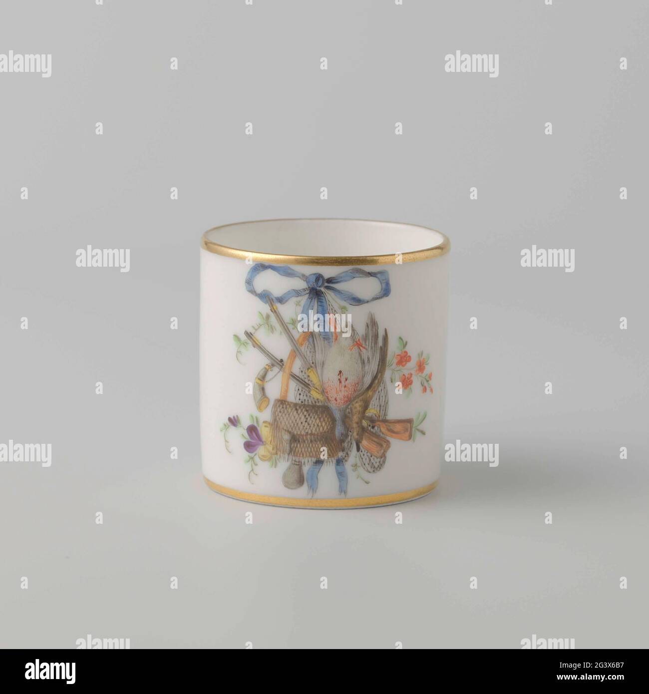 Tea cup with decoration of trophies to strict ribbons. Tea set ...