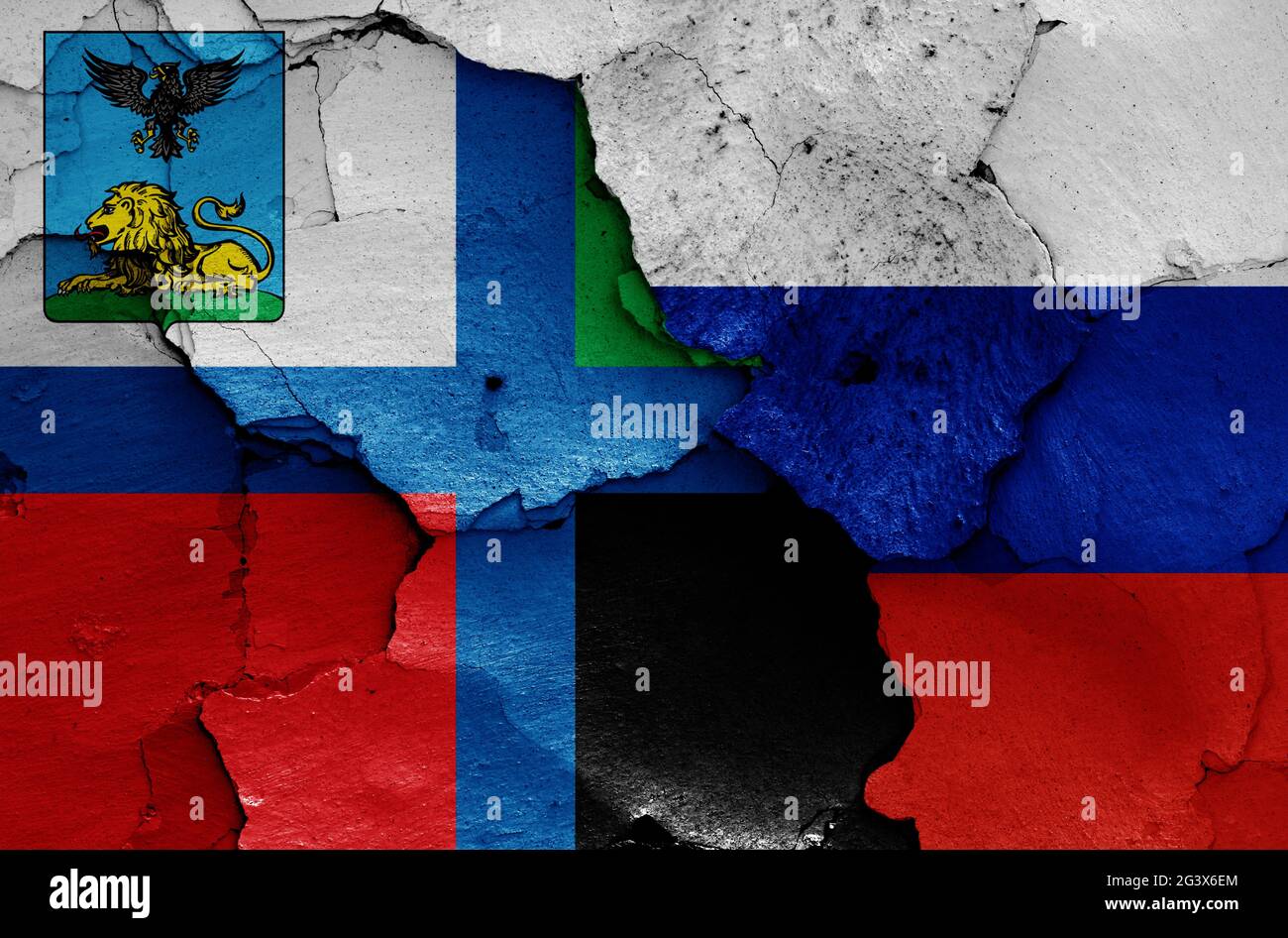 Flags of Belgorod Oblast and Russia painted on cracked wall Stock Photo ...