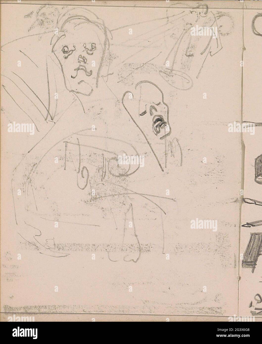 Faces, possibly masks. Leaf 13 Verso from a sketchbook with 72 sheets ...