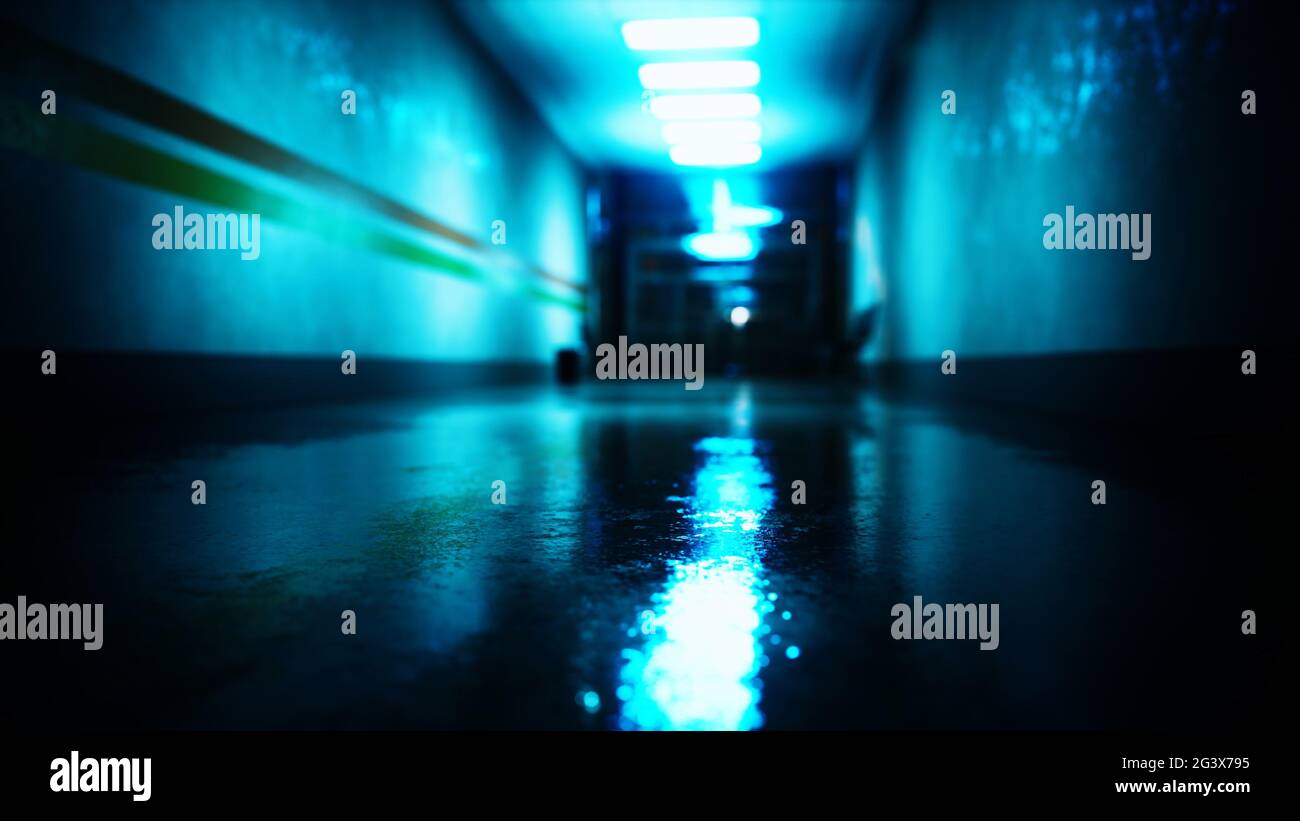 Empty dark hospital laboratory corridor Stock Photo - Alamy