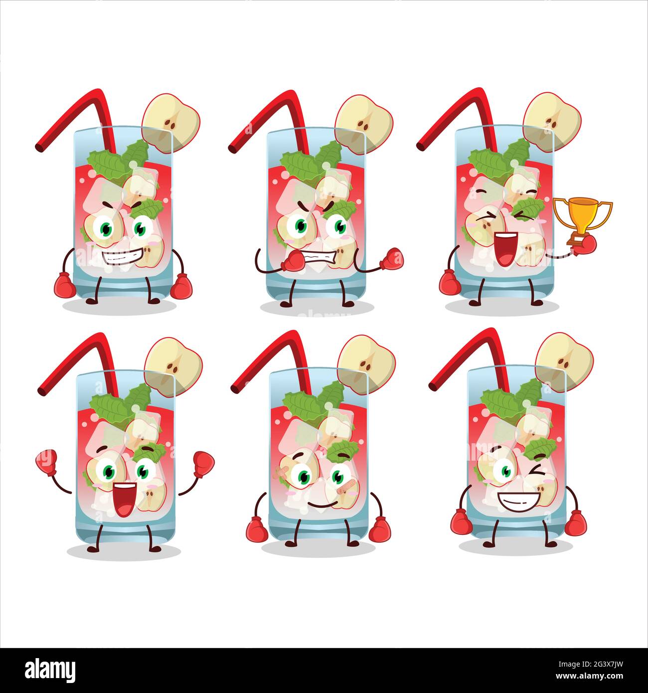 A sporty apple mojito boxing athlete cartoon mascot design. Vector ...